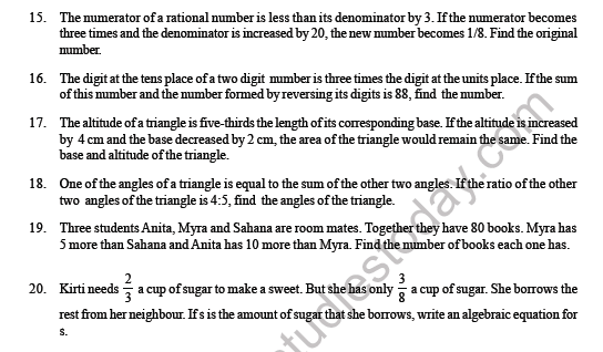 Cbse Class 8 Maths Linear Equations In One Variable Hots 8442